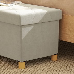 HOMCOM Skládací úložný taburet 67L, taburet s polstrovaným víkem a sametovým potahem, 76x38x38cm, krémově bílý