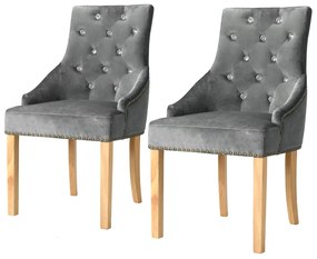 Jídelní židle Madden - 2 ks - masivní dubové dřevo a samet | stříbrné