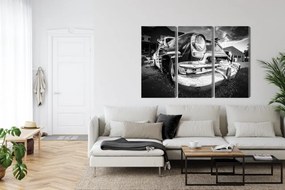 Vícedílný obraz Černobílé Americké Retro Auto Nedostatek Nedostatek Přírodní plátno 150x100