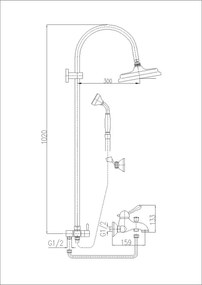 Slezák Rav Labe retro baterie vanová nástěnná 150mm s hlavovou a ruční sprchou chrom L054.5/3
