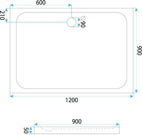 Obdélníková akrylátová sprchová vanička REA BELMOND 120x90 bílá, krytka - zlatá kartáčovaná