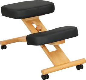 HOMCOM Ergonomická Výškově Nastavitelná Kolenní Židle, Ergonomická Židle do Kanceláře a Domova, Dřevěný Kolenní Stolek na Kolečkách, Černá