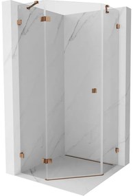 Mexen Lunar, Pětiúhelníkový sprchový kout Mexen Lunar naklápěcí doleva 100 x 100 cm, 8mm čiré sklo, profil růžové zlato, 831-100L-100P-60-00-L