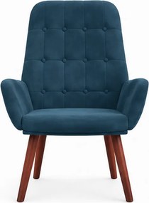 relaxační křeslo, odpočinkové, dřevo/kov/textil, 96x69x78 cm, nohy tmavé/modrá, Dekorino KR20260054