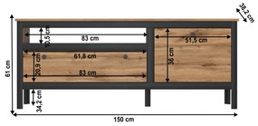 TV stolek 1D1S/150, dub wotan/černá, LOFTA