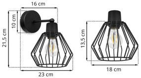 Nástěnné svítidlo Nuvola 2, 1x černé drátěné stínítko