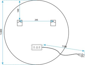 Kulaté zrcadlo IDEAL BLACK 80 cm - s LED podsvícením a vyhříváním