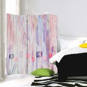 Ozdobný paraván, Malované květiny v pastelových barvách - 180x170 cm, pětidílný, obustranný paraván 360°