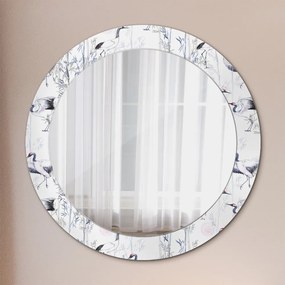 Kulaté zrcadlo s dekorem Jeřáby ptáci fi 70 cm