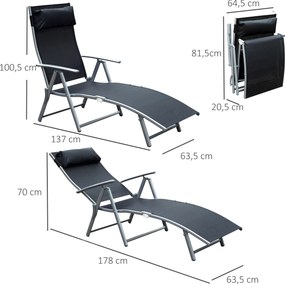 Outsunny skládací zahradní lehátko s polštářem 137x63,5x100,5cm kov a látka černá na pláž a terasu | Aosom.de