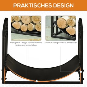Krbový stojan na dřevo Outsunny s kapacitou 60 kg - Úložný stojan na dřevo - Krbový nástroj - Kovový černý 60,5 x 36 x 46,5 cm