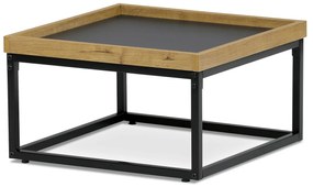 Konferenční stolek CT-614 OAK, 53x53 cm, MDF deska šedá, divoký dub, kov černý matný lak