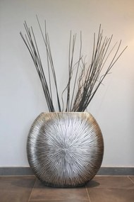 Dekorativní podlahová váza ATENA, sklolaminát, výška 50 cm, stříbrno-černá