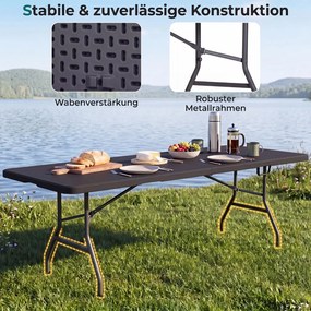 Costway Zahradní stůl skládací s rukojetí XXL pro 10 osob – 244 × 75 cm