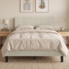HOMCOM rám postele 140 x 190 cm s laťovým roštem, nastavitelné čelo, polstrovaná manželská postel z kordového sametu, tišší, světle šedá
