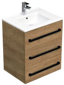 Koupelnová skříňka s černou úchytkou a umyvadlem SAT Cube Way 60x76,5x46 cm dub Hickory mat CUBE46C603DHMOD