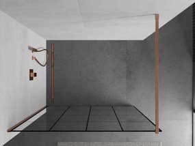 Mexen Kioto, sprchová zástěna Walk-In 130 x 200 cm, 8mm čiré sklo černý vzor, ​​měděný matný profil, 800-130-101-65-77