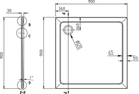 Aqualine, TECMI vanička z litého mramoru, čtverec 90x90x3 cm, PQ009