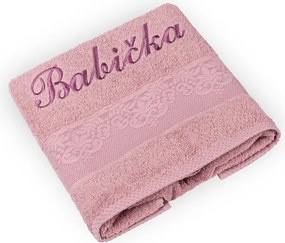 Bellatex Froté ručník orchidea s výšivkou BABIČKA 50x100 cm Babička Růžová