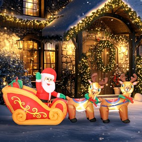 Outsunny Nafukovací vánoční dekorace, Santa Claus v saních tažených soby, polyester