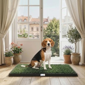Záchod pro psy 76 x 50,5 cm Záchod pro psy se 2 umělými trávníky omyvatelný Záchod pro štěňata pro psy na balkón doma Černá+Zelená