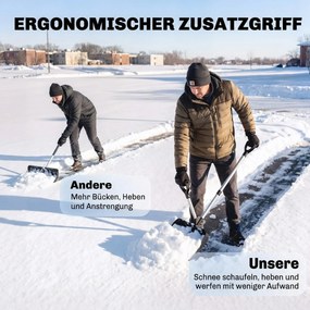 Outsunny Sněhový pluh 45 cm široký, plastová lopata na sníh s ergonomickou přídavnou rukojetí, odháněč sněhu s hliníkovou násadou a kovovým okrajem