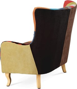 Dvojsedačka, potah látka patchwork, dřevěné nohy, masiv kaučukovník patchwork