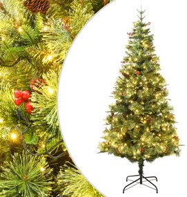 Vánoční stromek s LED a borovými šiškami zelený 150 cm PVC a PE
