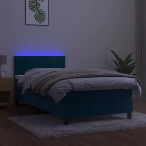 Box spring postel s matrací a LED tmavě modrá 100x200 cm samet 3134511