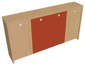 Střední šatní skříň Verno 248 x 46 x 130 cm, kombinované dveře, dub světlý / oranžová