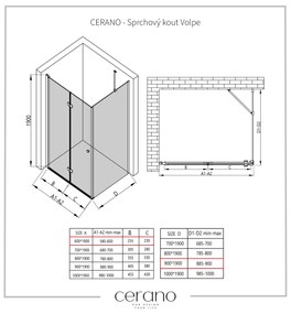 CERANO - Sprchový kout Volpe L/P - chrom, transparentní sklo - 60x90 cm - skládací