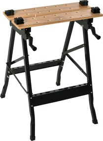 Skládací přenosný pracovní stůl HOMCOM s nastavitelnými bambusovými a ocelovými deskami 150 kg nosnost 63,5x60,5x78 cm Přírodní dřevo a černá | Aosom