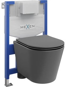 Mexen WC podomítkový set Felix XS-F stojan s WC mísou Rico a pomalu padajícím sedátkem, Tmavě matová černá - 68030724071