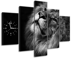 Gario Obraz s hodinami Stříbrný lev - 5 dílný Rozměry: 150 x 70 cm