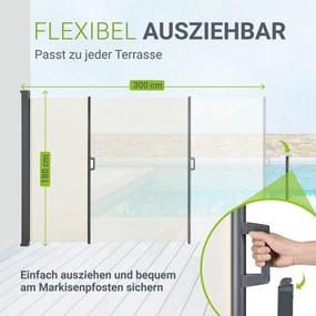 Juskys Výsuvná boční markýza Dubai Barva: tmavě šedá, Velikost: 300 × 180 cm
