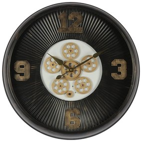 Černé antik nástěnné hodiny s ozubenými kolečky - Ø 61*11 cm / 1*AA / 1*C