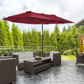 Dvojitý slunečník Outsunny 455 x 265 cm, sluneční clona s UV ochranou a kličkou, balkonový slunečník, plážový slunečník, větruodolný slunečník pro pl…