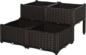 Zvýšený záhon Outsunny, květináč s drenážními otvory, květinový box v ratanovém vzhledu, plast, hnědý, 40 x 44 cm