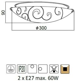 ACA DECOR Přisazené svítidlo CHAPLIN max. 2x60W/E27/230V/IP20, průměr 30cm