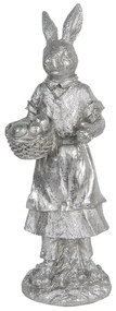 Stříbrná dekorace králíka s košíkem s vajíčky Métallique - 13*12*34 cm