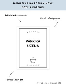Samolepka na kořenky PAPRIKA UZENÁ průhledná 3 × 4 cm tučné písmo