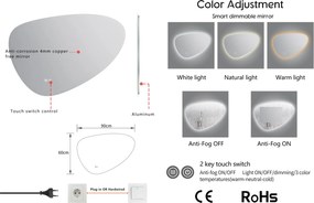 Erga Amelia, asymetrické LED zrcadlo 90x60 cm, 1955 lm, 6500K, zadní osvětlení, ERG-V01-407-9060-00