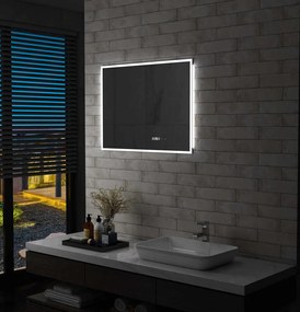 vidaXL Koupelnové LED zrcadlo dotykový senzor zobrazení času 80x60 cm [144738]