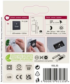 Paulmann 93135 Edge Quadro, svítidlo do stěny se senzorem, 1x1,2W LED 2700K, matná černá, 8x8cm