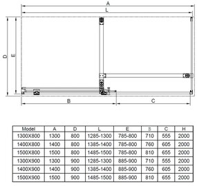 BPS-koupelny Obdélníkový sprchový kout HYD-ATA-1K 130x90 chrom/transparent - bez vaničky