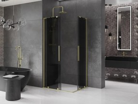 Mexen Velar L Duo, sprchový kout s posuvnými dveřmi 90 x 80 cm, 8mm šedé sklo, zlatá matná, 871-090-080-02-43-55