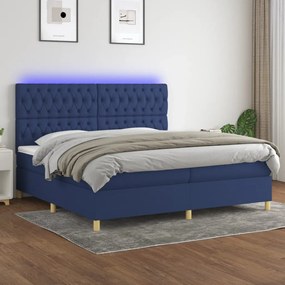 Box spring postel s matrací a LED modrá 200x200 cm textil