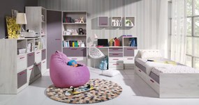 Luxusní studentský pokoj REST sestava 7 (postel pro matraci 90x200cm) Matrace: bez matrace +0Kč, Barva rukojeti: Růžová, Barva TABURETU: Černá