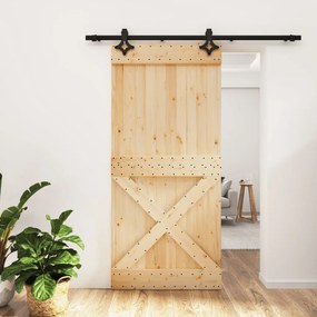 Posuvné Dveře S Kováním 95 X 210 Cm Masivní Borové Dřevo