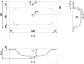 Mexen Vela, umyvadlo na zapuštění 81 x 46,5 cm, černá matná, 25238071
